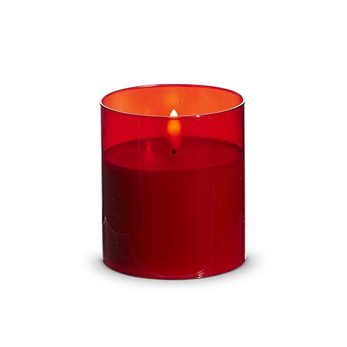3.5" x 4" Red Glass LED Pillar Candle - Wilford & Lee Home Accents