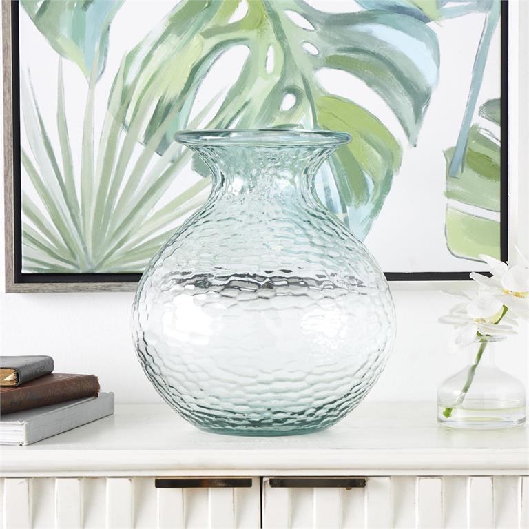 13" Light Green Clear Textured Glass Vase - Wilford & Lee Home Accents