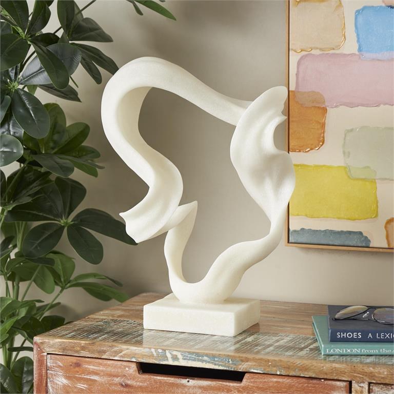 20" White Ribbon Loop Polyresin Sculpture - Wilford & Lee Home Accents