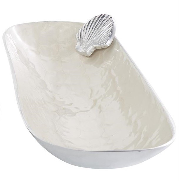 6" x 17" Silver and White Metal Scallop Shell Oval Dish - Wilford & Lee ...