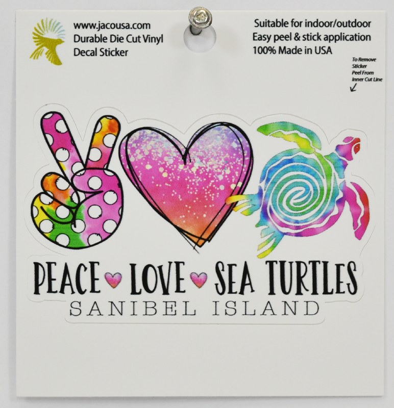 4" Sanibel Island "Peace. Love. Sea Turtles" Sticker - Wilford & Lee ...