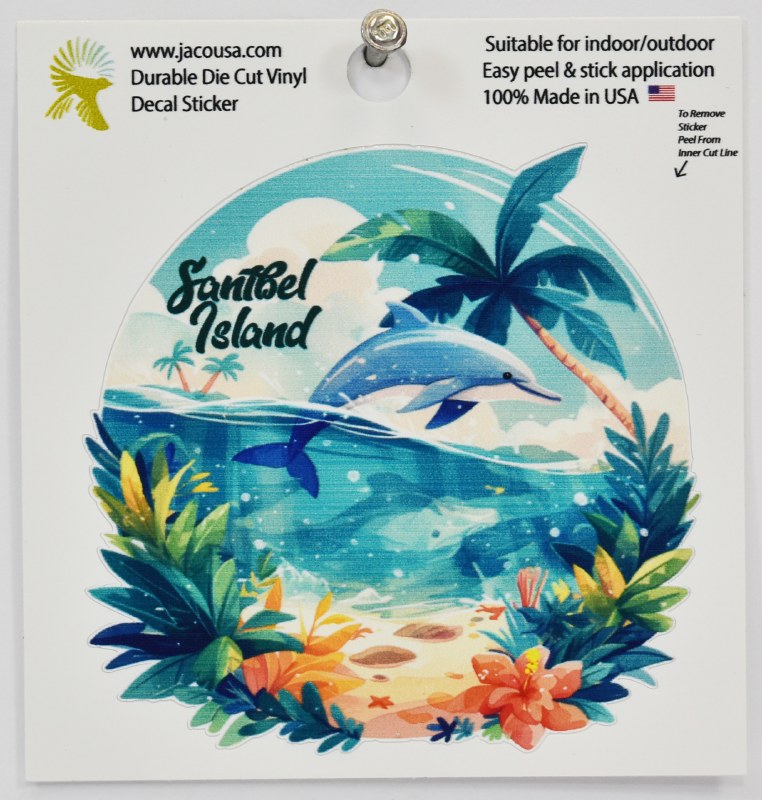 4" Sanibel Island Tropical Dolphin Sticker - Wilford & Lee Home Accents