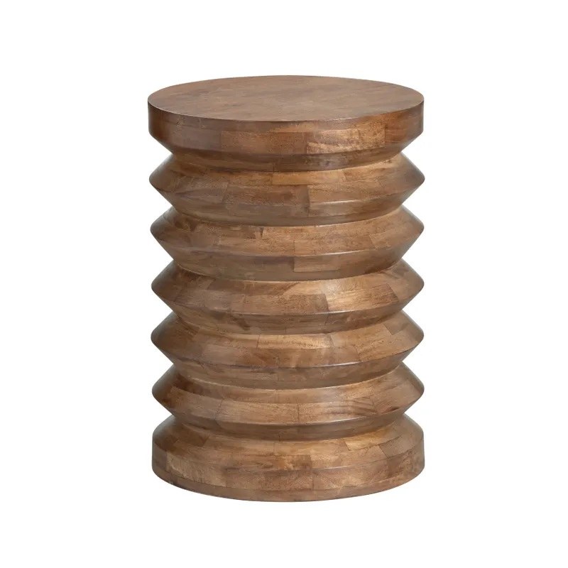 16" Round Brown Ribbed Wood End Table - Wilford & Lee Home Accents