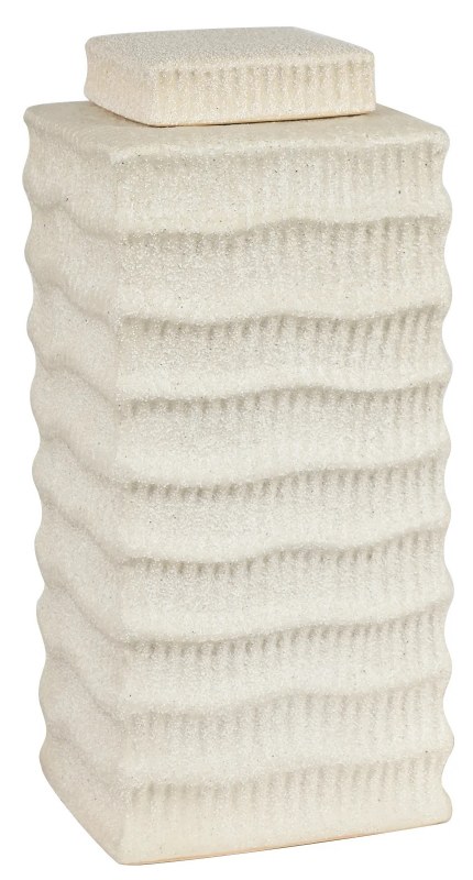 15" Sand Ribbed Textured Square Jar With a Lid - Wilford & Lee Home Accents
