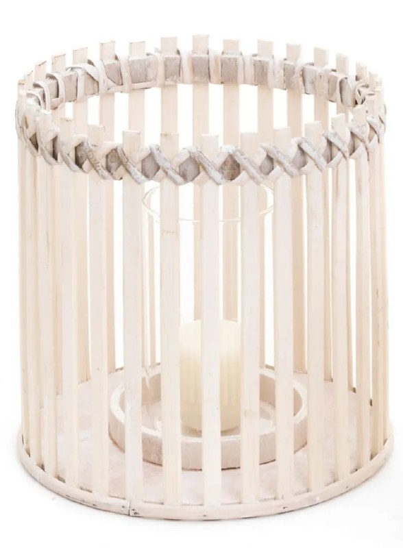 8" Round Whitewash Bamboo Slats Hurricane - Wilford & Lee Home Accents