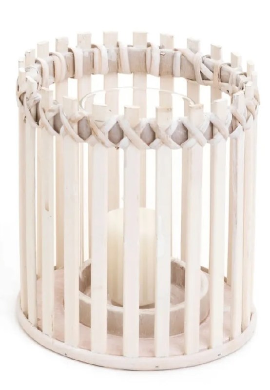 6" Round Whitewash Bamboo Slats Hurricane - Wilford & Lee Home Accents