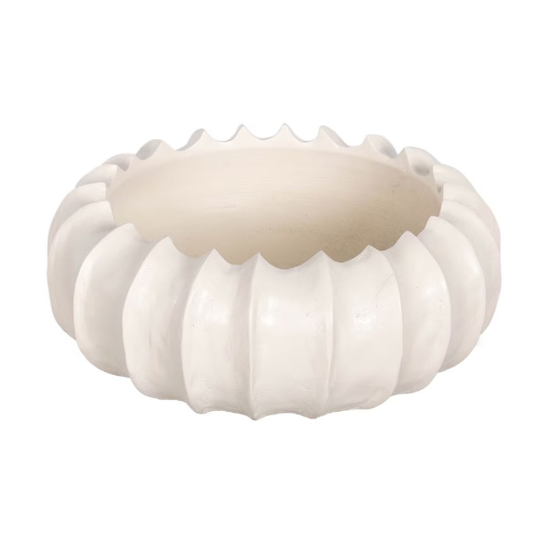 16" Round White Wood Ribbed Bowl - Wilford & Lee Home Accents