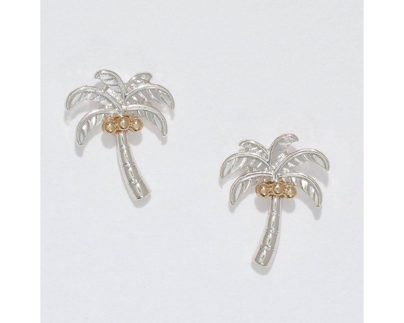 Silver and Gold Toned Palm Tree Earrings - Wilford & Lee Home Accents