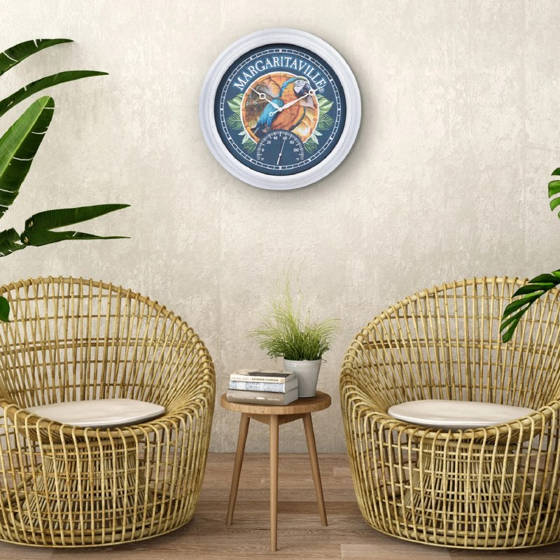 16" Round Margaritaville Parrot Indoor/Outdoor Wall Clock With a ...