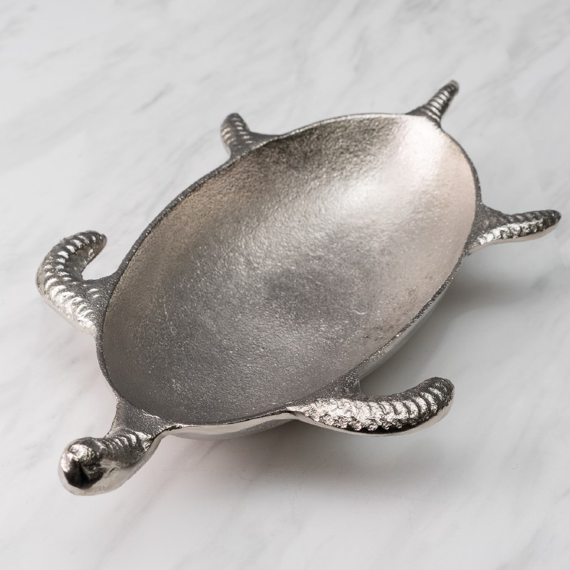 16" Silver Metal Sea Turtle Bowl - Wilford & Lee Home Accents