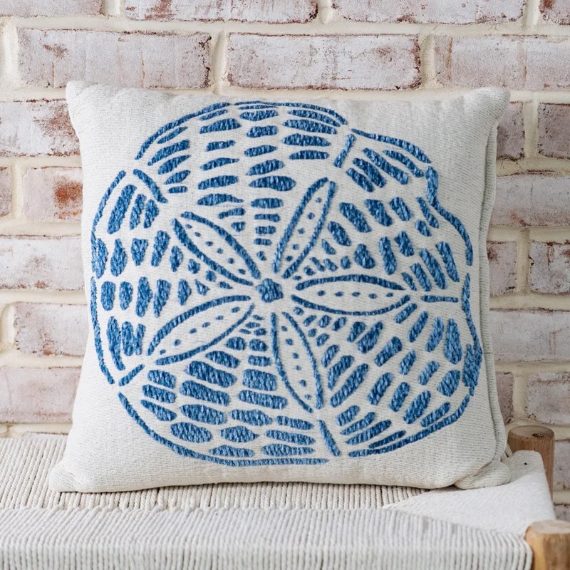 18" Sq Blue Sand Dollar on a White Background Decorative Coastall ...
