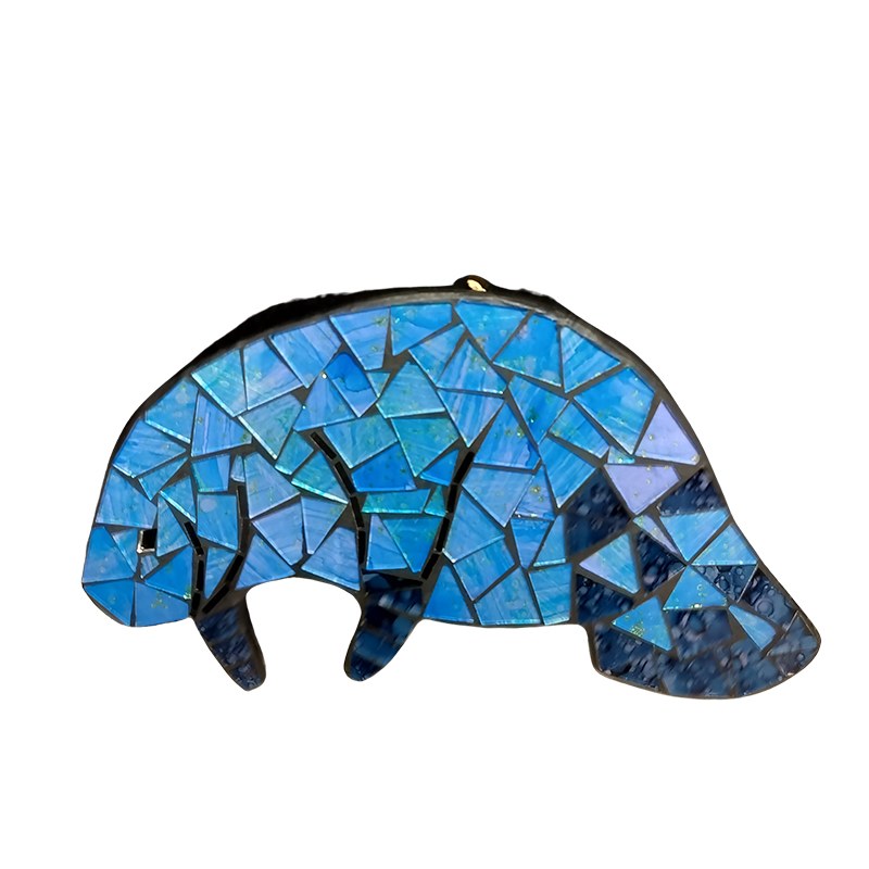 9" Blue Mosaic Manatee Coastal Wall Art Plaque - Wilford & Lee Home Accents