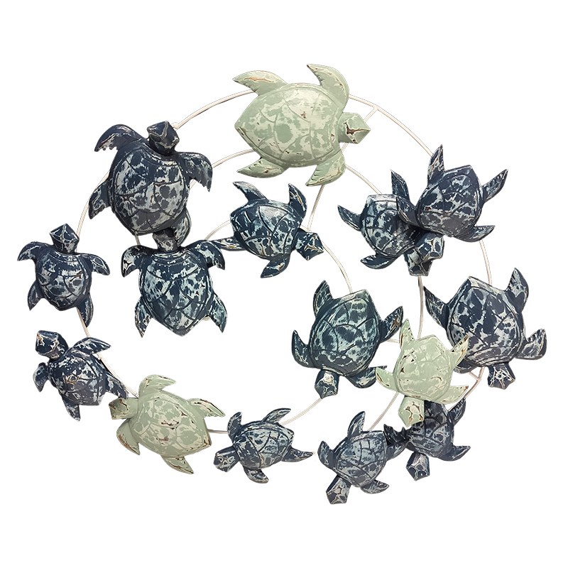 33" Round Blue and Green Sea Turtles in a Circle Coastal Wall Art ...
