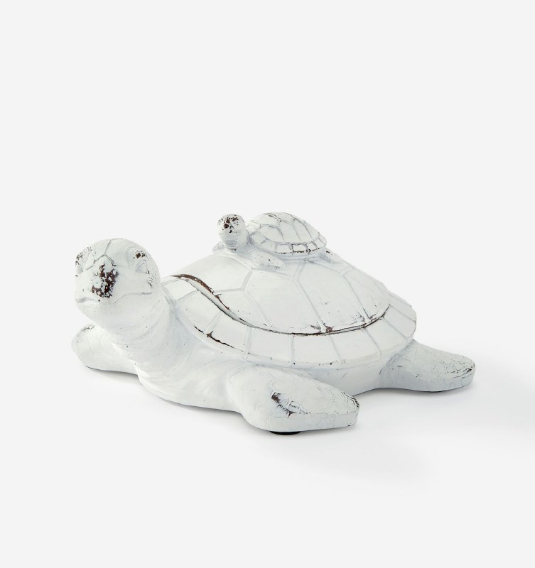 6" Distressed White Polyresin Sea Turtle Box - Wilford & Lee Home Accents