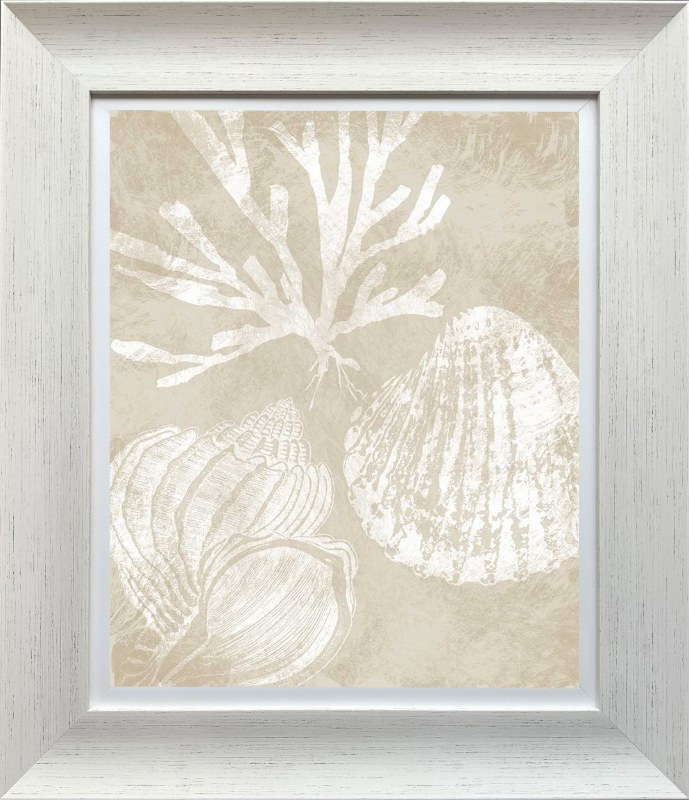 28" x 24" White and Beige Seashells 1 Gel Textured Coastal Print in a ...