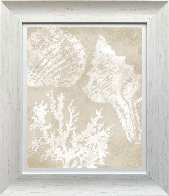 28" x 24" White and Beige Seashells 2 Gel Textured Coastal Print in a ...