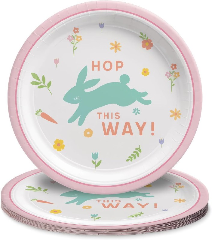Pack of Eight 7" Round "Hop This Way" Paper Plates - Wilford & Lee Home ...