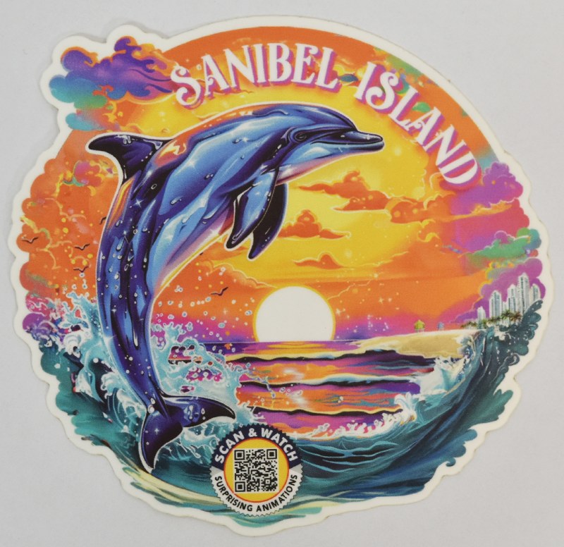 Sanibel Island Round Dolphin Jumping Sticker - Wilford & Lee Home Accents
