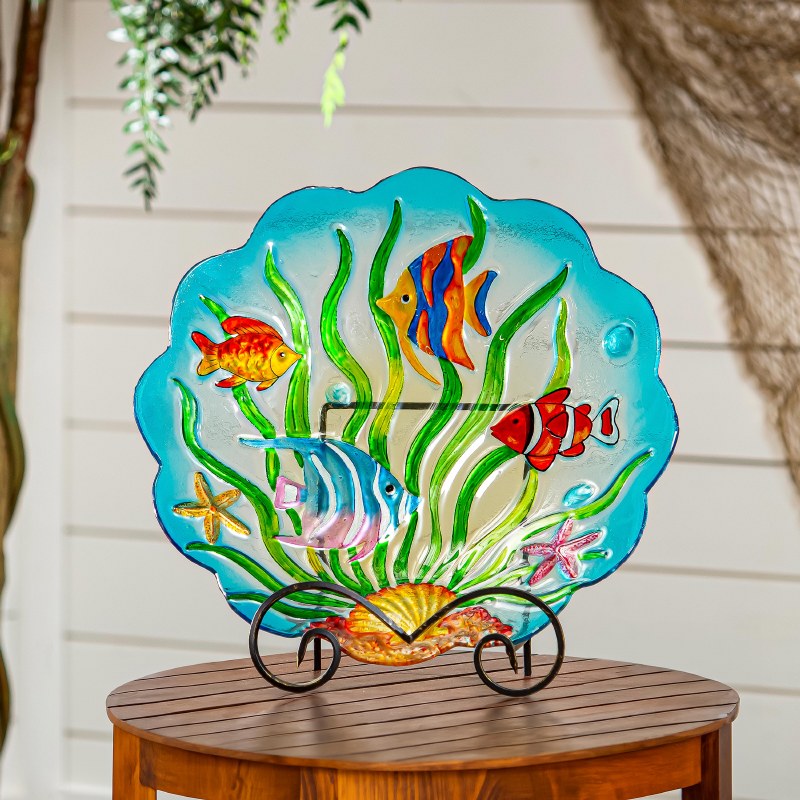 18" Round Multicolor Fish Glass Bowl - Wilford & Lee Home Accents