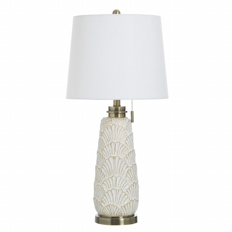 29" Distressed Beige and Bronze Scallop Shell Coastal Table Lamp ...