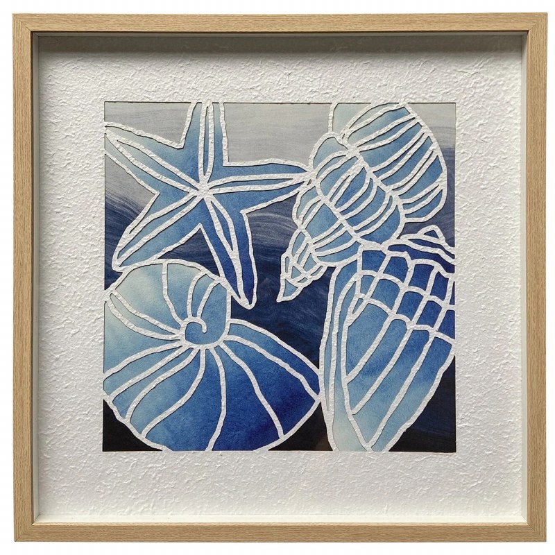 24" Sq Blue Seashells 2 Framed Shadow Box - Wilford & Lee Home Accents