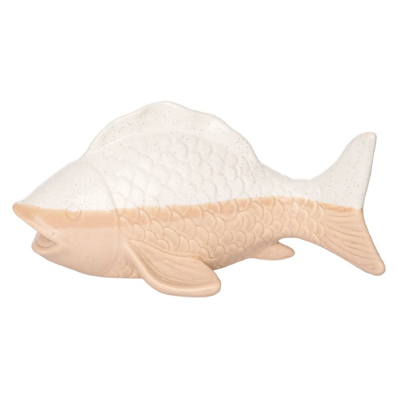 10" Distressed White and Light Brown Ceramic Fish Statue - Wilford & Lee Home Accents