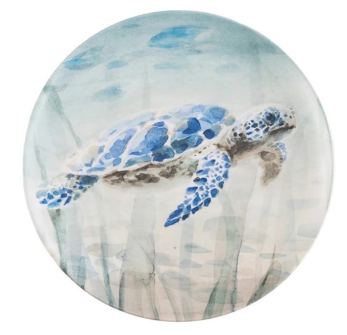 11" Round Blue Melamine Sea Turtle Plate - Wilford & Lee Home Accents