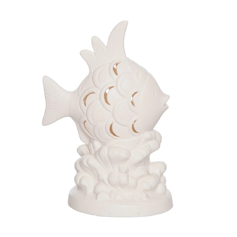 7" LED White Ceramic Fish Figurine - Wilford & Lee Home Accents