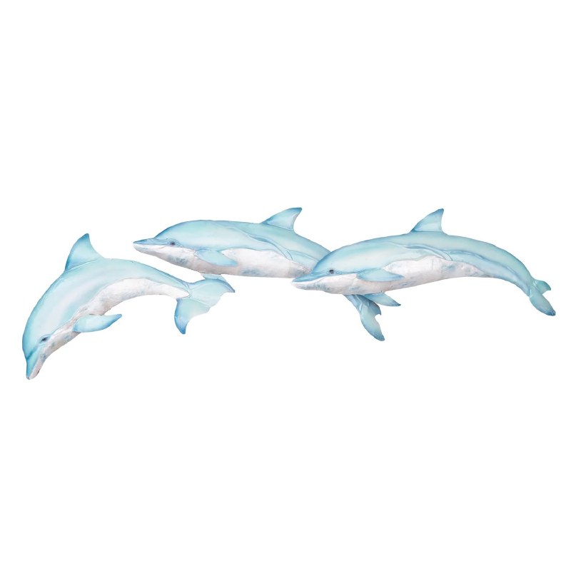 6" x 22" Blue and White Triple Capiz Dolphin Coastal Wall Art Plaque ...