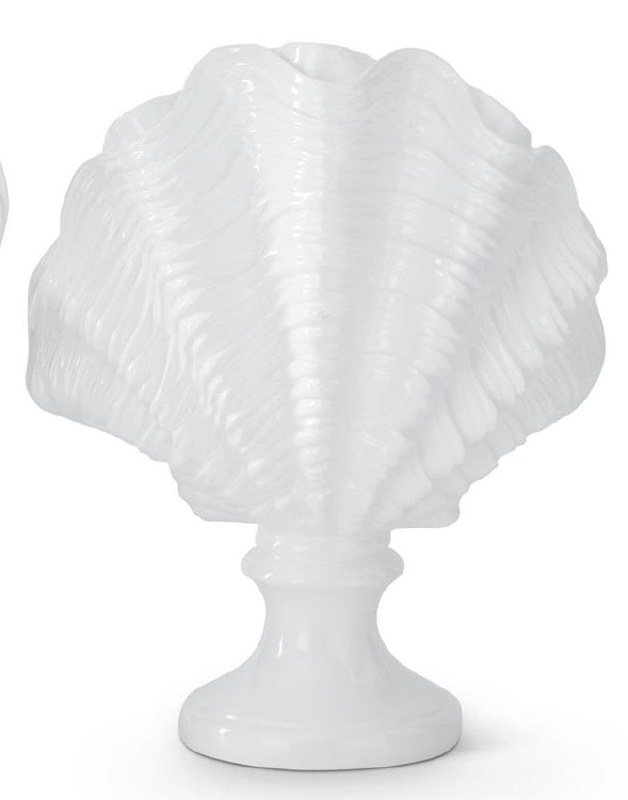 8" White Polyresin Footed Clam Shell Statue - Wilford & Lee Home Accents