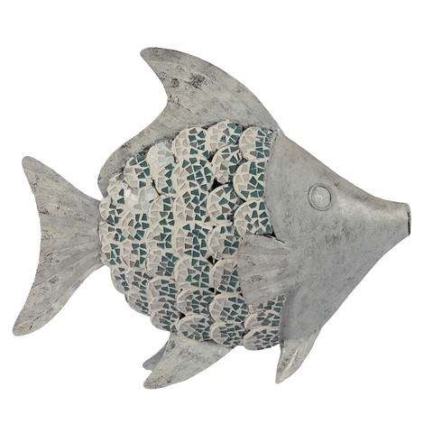 18" Silver and Gray Mosaic Metal Fish Statue - Wilford & Lee Home Accents