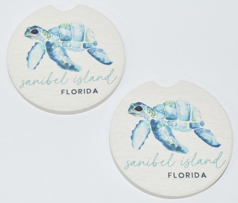 Set of Two "Sanibel Island, Florida" Blue Sea Turtle Coastal Car ...