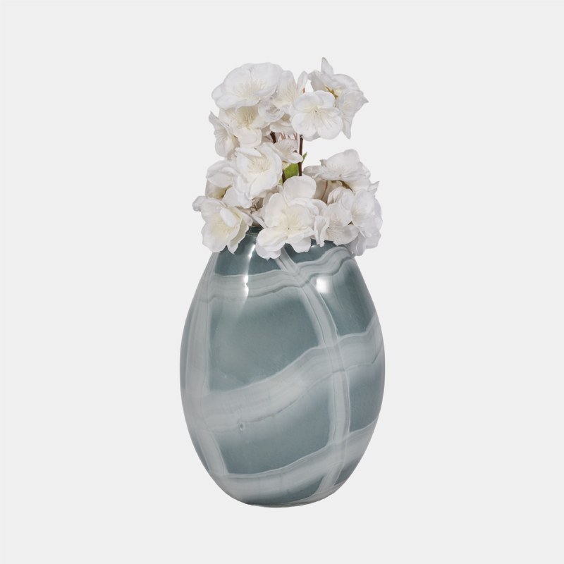 9" Blue and White Grid Pattern Glass Vase - Wilford & Lee Home Accents