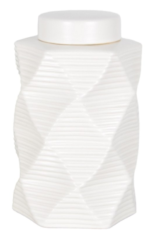10" White Ribbed Ceramic Modern Jar - Wilford & Lee Home Accents