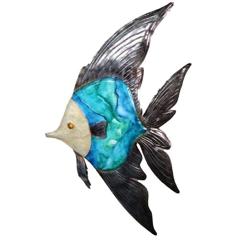 22" x 13" White, Blue, and Distressed Silver Coastal Capiz Angelfish ...
