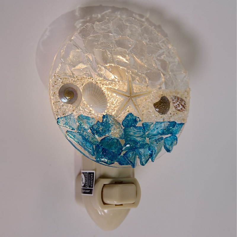 LED Round Blue and White Seashells Glass Night Light - Wilford & Lee ...