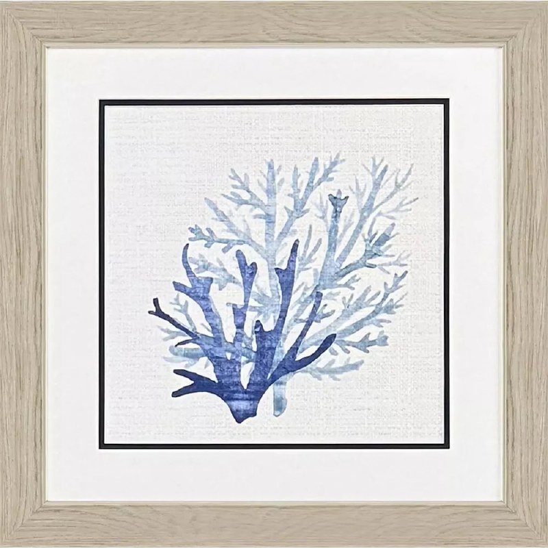 19" Sq Medium Blue Coral Coastal Print in a Natural Wood Frame Under ...