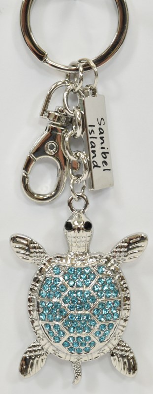 "Sanibel Island" Blue Bling Sea Turtle Key Chain - Wilford & Lee Home ...