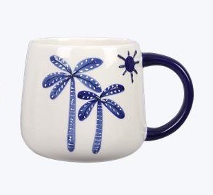 25 Oz Two Blue Palm Trees Coastal Ceramic Mug - Wilford & Lee Home Accents
