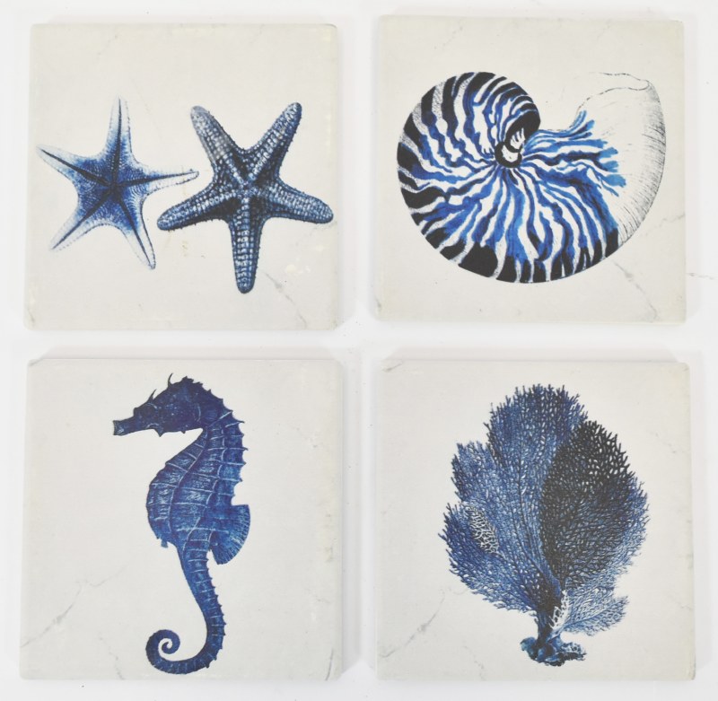 Set of Four Dark Blue Sea Life Ceramic Coasters - Wilford & Lee Home ...