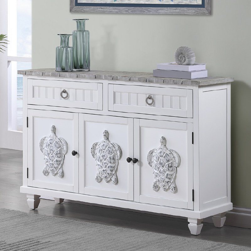 54" Boardwalk Top and White Three Sea Turtle Doors and Two Drawers ...