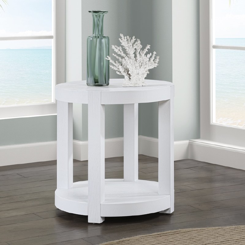 22" Round White One Shelf End Table - Wilford & Lee Home Accents