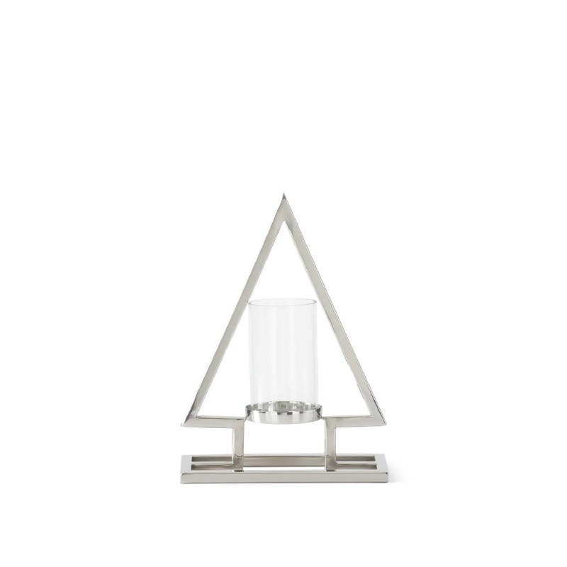 13" Modern Silver Metal Tree With a Glass Hurricane - Wilford & Lee ...