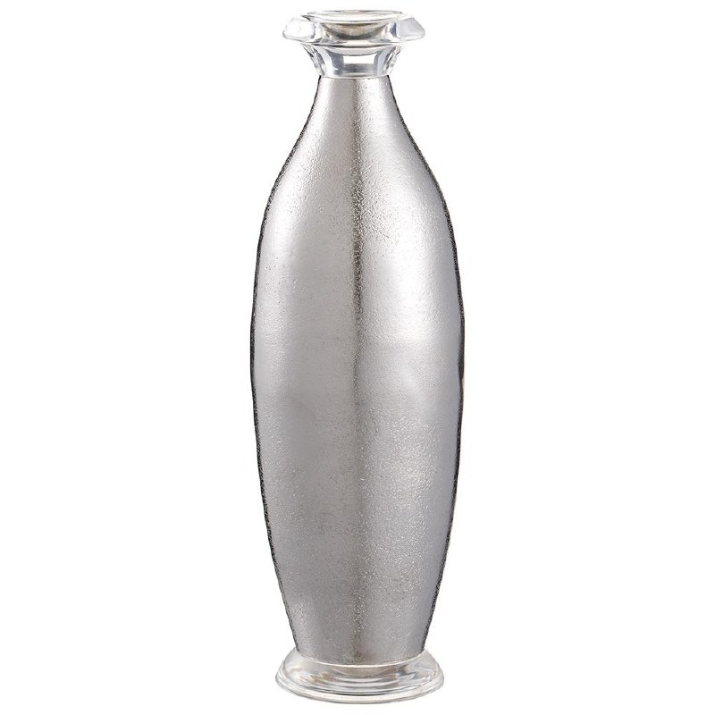 14" Silver Metal Vase With a Clear Rim Vase - Wilford & Lee Home Accents