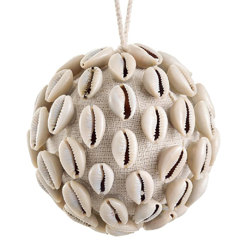 3.5" Round Natural Cowrie Sea Shells Orb Ornament - Wilford & Lee Home ...