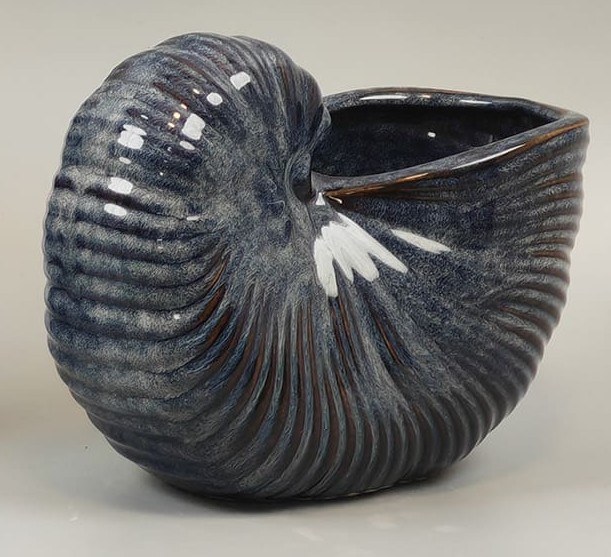 10" Dark Blue Ceramic Nautilus Shell Coastal Pot - Wilford & Lee Home ...