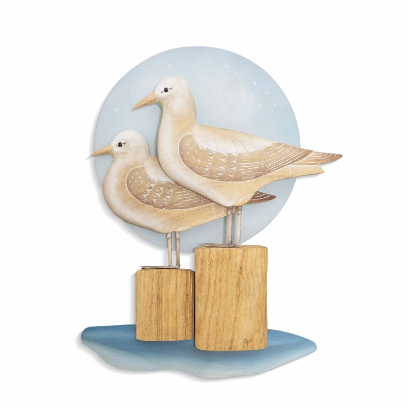 19" Two Seagulls on Pilings With the Moon Coastal Wall Art Plaque ...