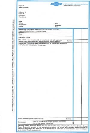 1968 Camaro Factory Window Sticker - 1967, 1968, 1969 Camaro Parts ...