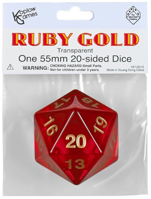 20-Sided Die: 55mm Ruby gold - Pop's Culture Shoppe