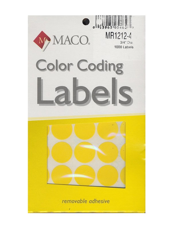 MACO Color-Coding Dot Label-Yellow-3/4" - Dara, Inc.